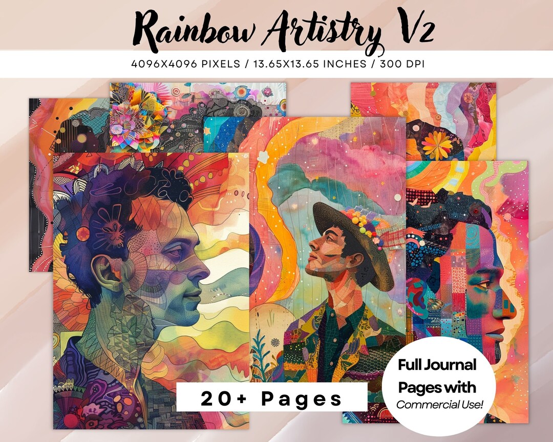 Whimsical Man Digital Paper, Colorful Paper, Rainbow Watercolor ...