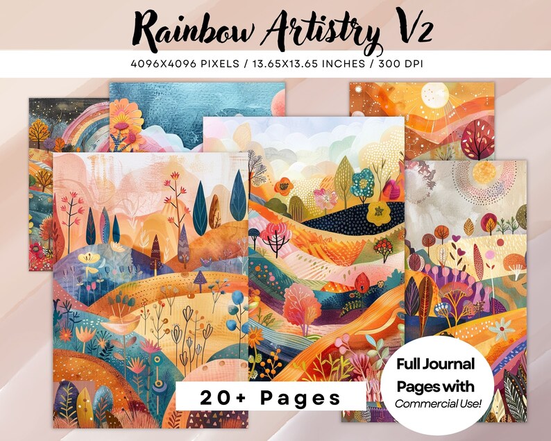 Whimsical Autumn Digital Paper, Colorful Paper, Rainbow Watercolor ...