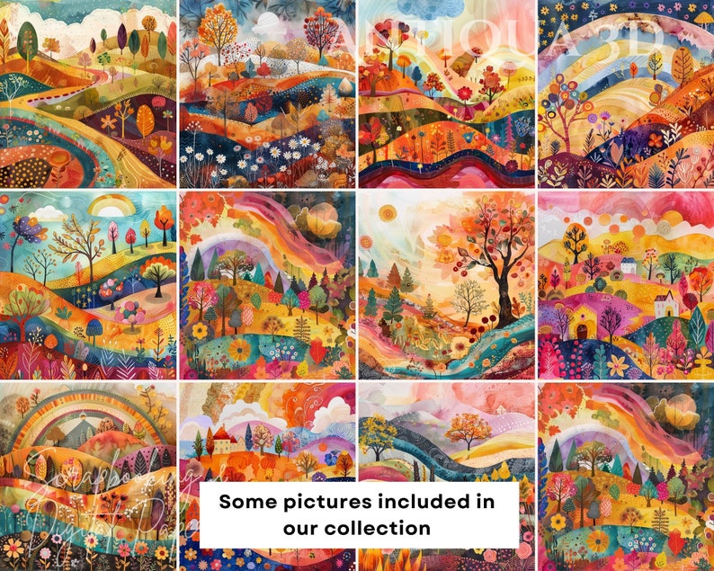 Whimsical Autumn Digital Paper, Colorful Paper, Rainbow Watercolor ...