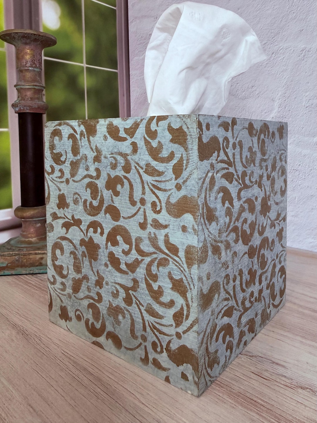 Decorative Tissue Box Cover, Luxury Bath Decor, Elegant Painted Damask ...