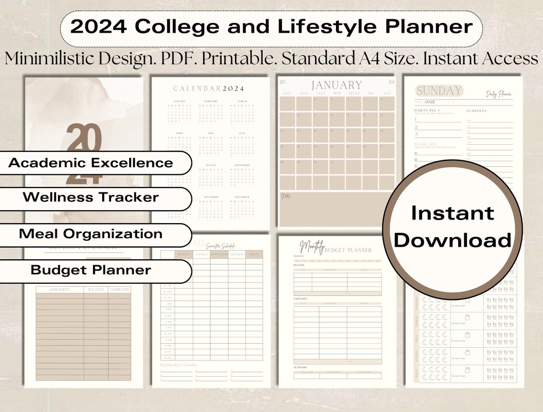 2024 Planner Digital and Printable College Planner A4 Student Organizer ...