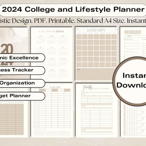 2024 Planner Digital and Printable College Planner A4 Student Organizer ...