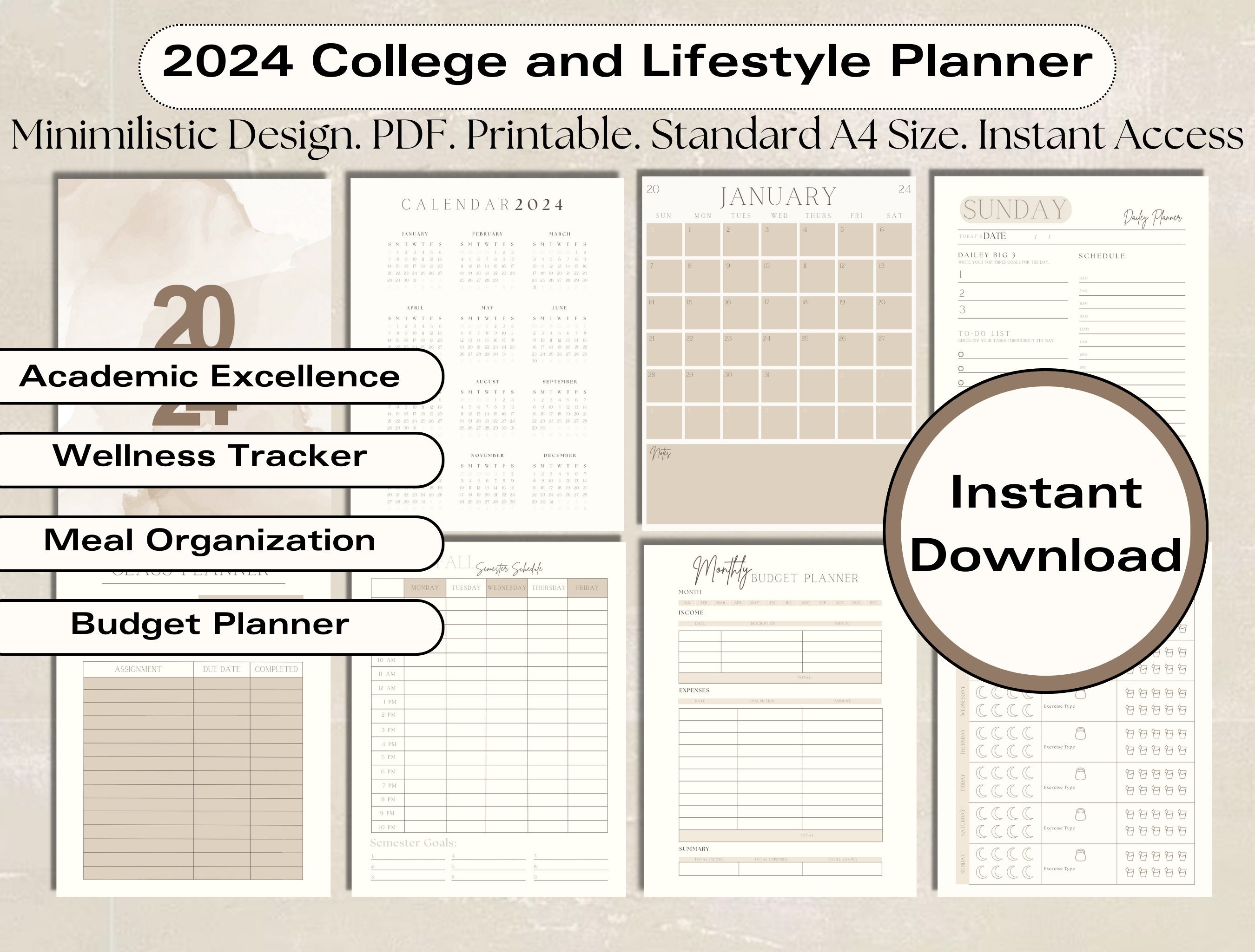 2024 Planner Digital and Printable College Planner A4 Student Organizer ...