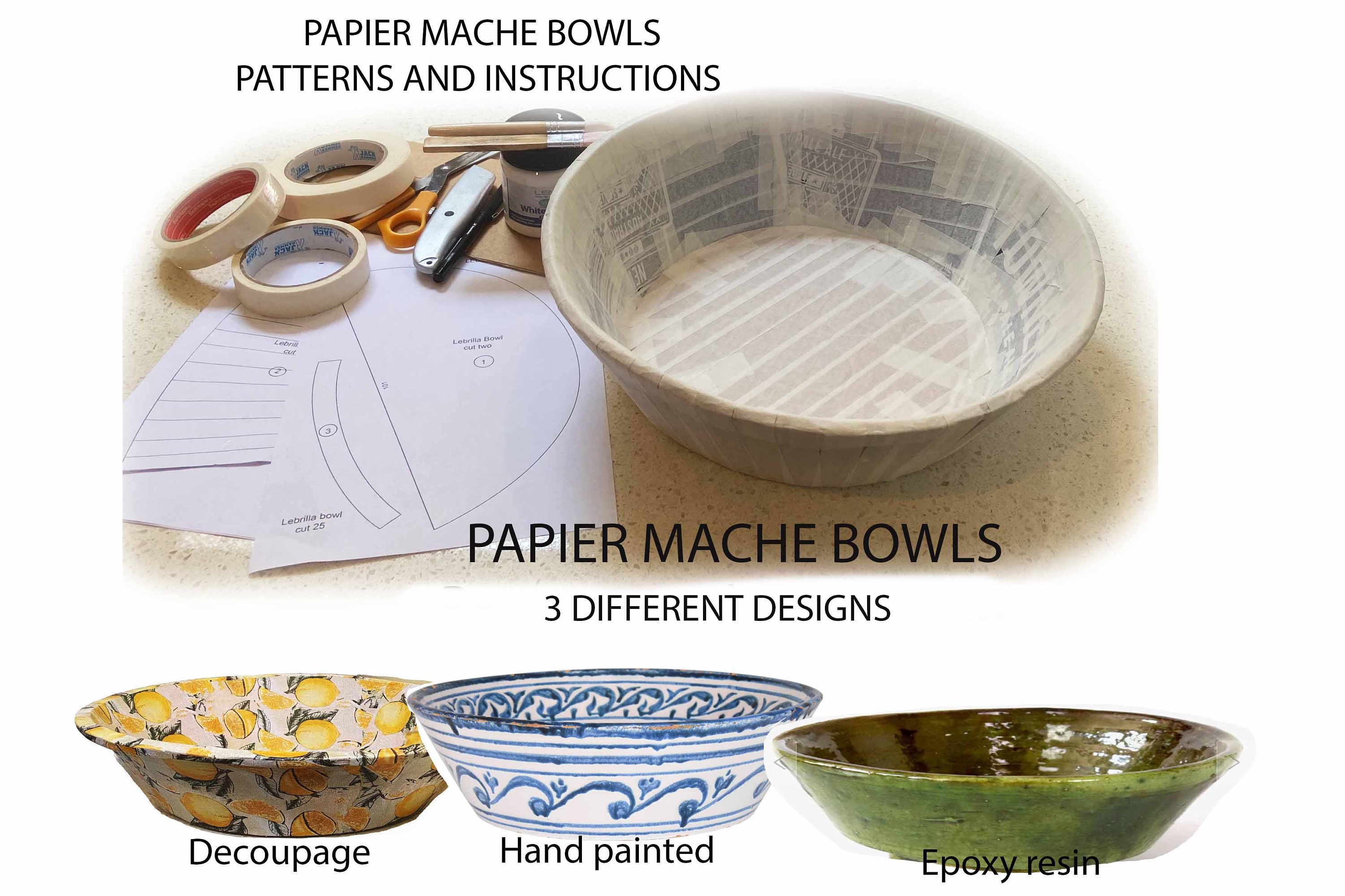 PDF Digital Pattern and Instructions for PAPIER MACHE Bowls * 3 ...
