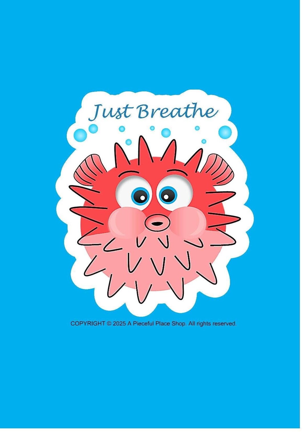 Just Breathe Puffer Fish Sticker. Calm Yourself Sticker, Anxiety ...