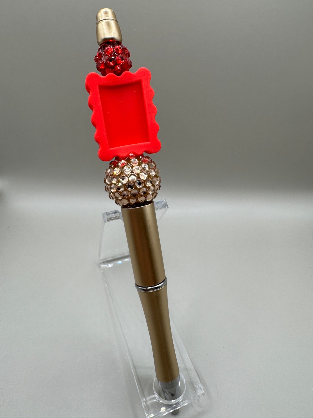 Red Silicone Picture Frame on the Pen With Gold Rhinestone Bead-build ...