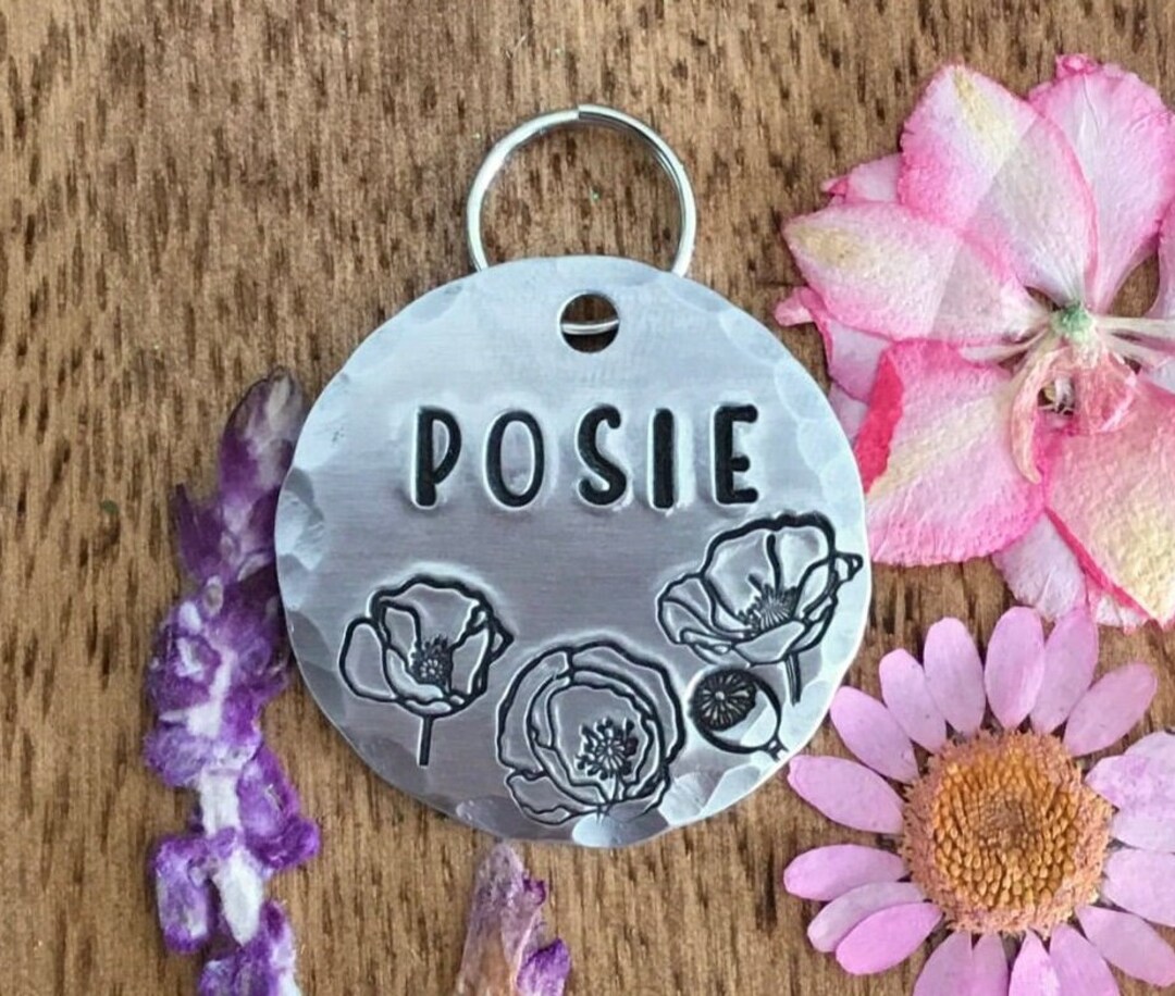 Poppy Garden Name Tag, Pet ID Tag , Dog Tag, Hand Stamped, Personalized ...