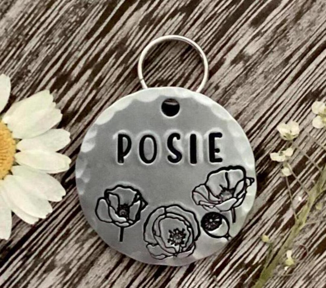 Poppy Garden Name Tag, Pet ID Tag , Dog Name Tag, Hand Stamped ...