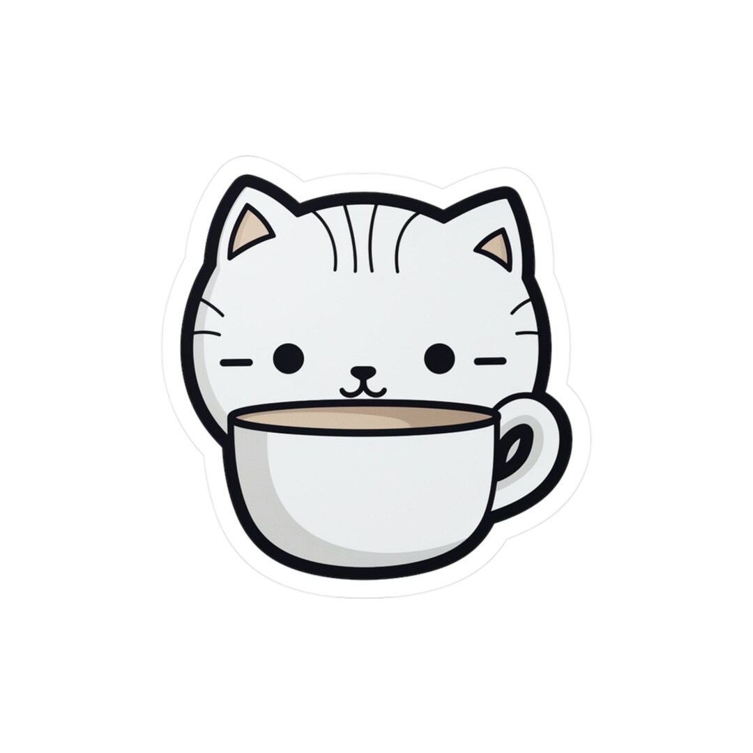 Cute Cat Drinking Coffee Vinyl Sticker - Etsy