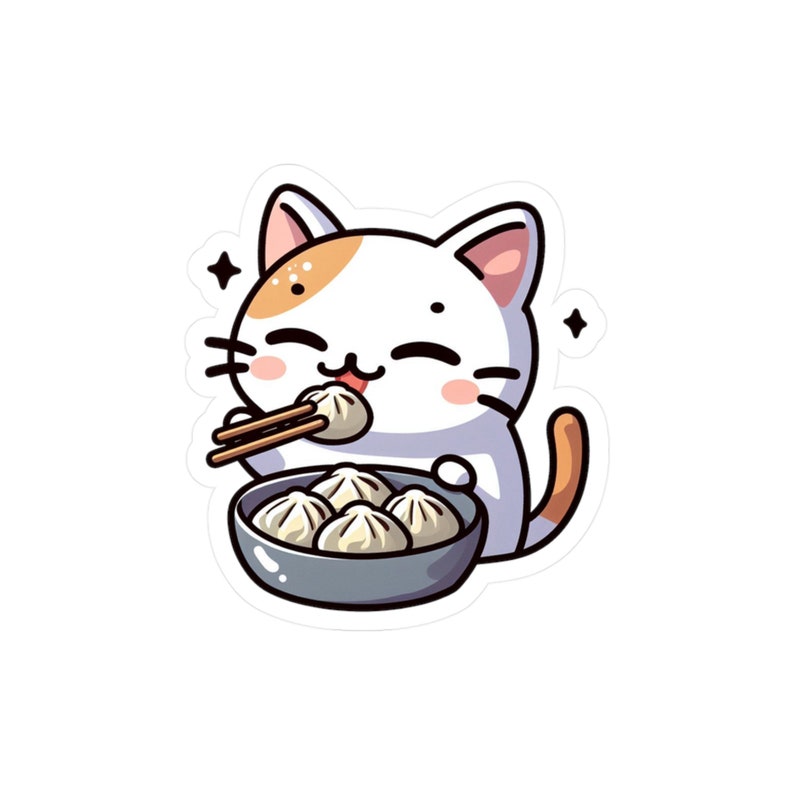 Cat Eating Dumplings Vinyl Sticker - Etsy
