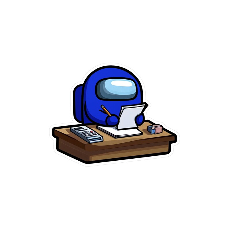 Among Us Crew Member Working at Desk Vinyl Sticker - Etsy