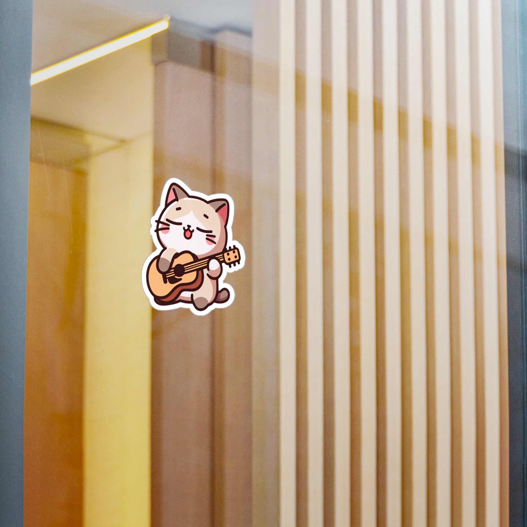 Cute Cat Playing Guitar Vinyl Sticker - Etsy