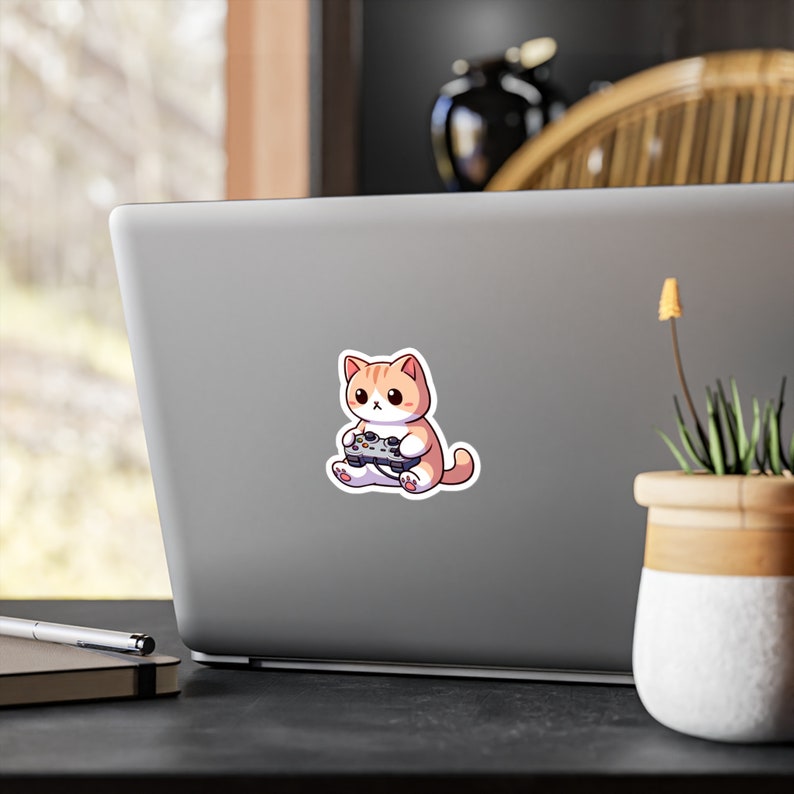 Cat Playing Video Games Vinyl Sticker - Etsy
