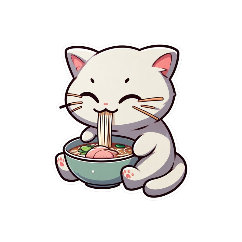 Cat Eating Pho Vinyl Sticker - Etsy