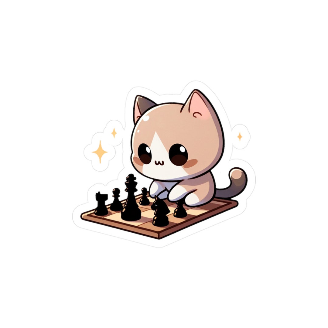 Cat Playing Chess Vinyl Sticker - Etsy