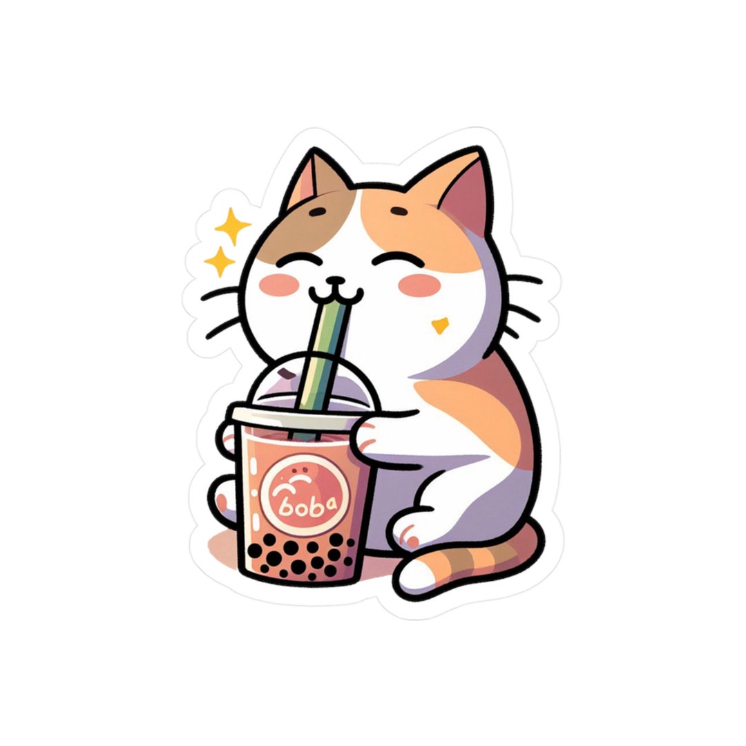Cute Cat Drinking Boba Vinyl Sticker - Etsy