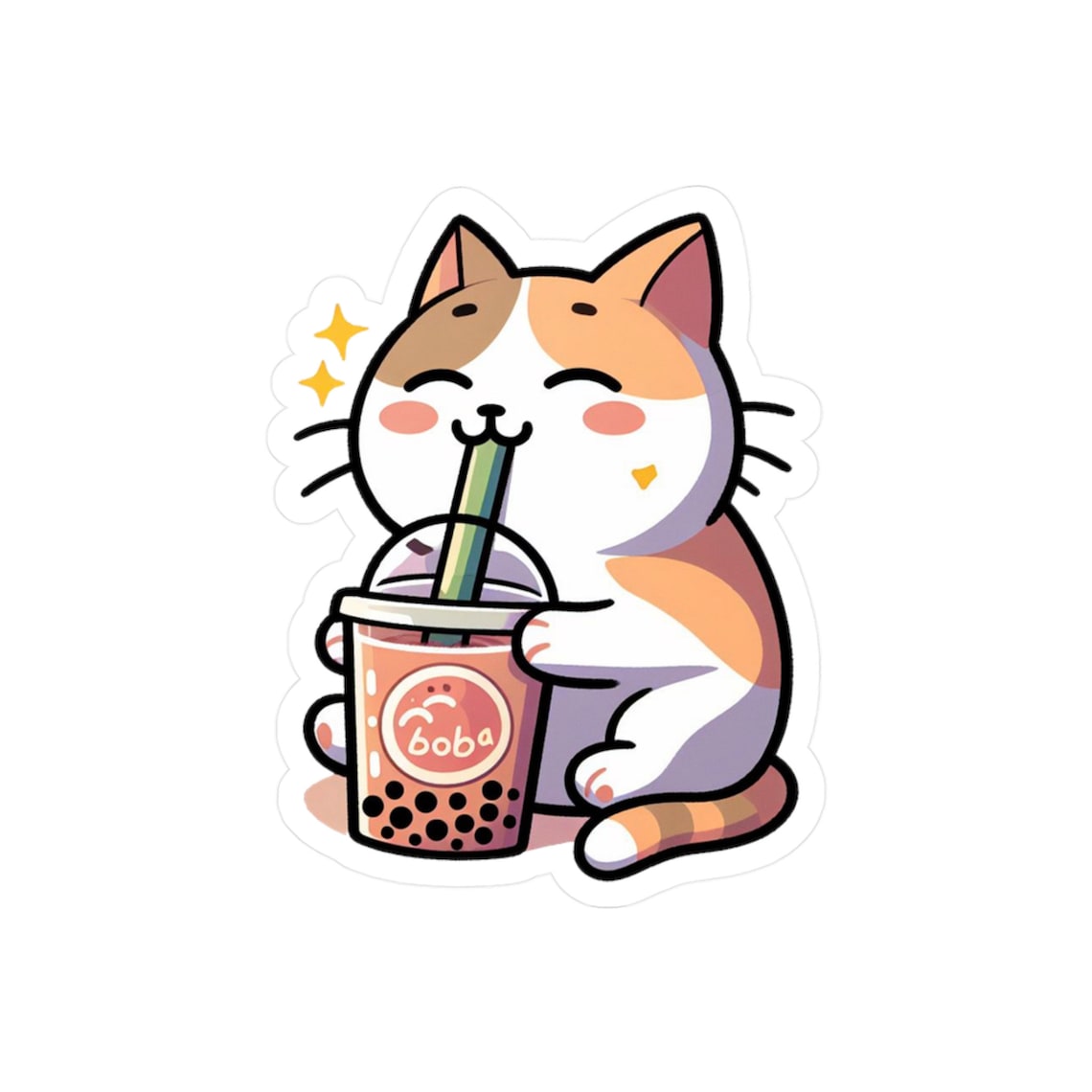 Cute Cat Drinking Boba Vinyl Sticker - Etsy