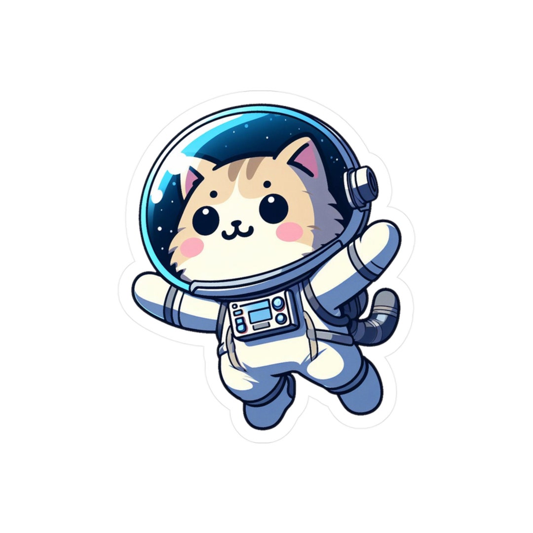 Cute Cat Floating in Space Vinyl Sticker - Etsy
