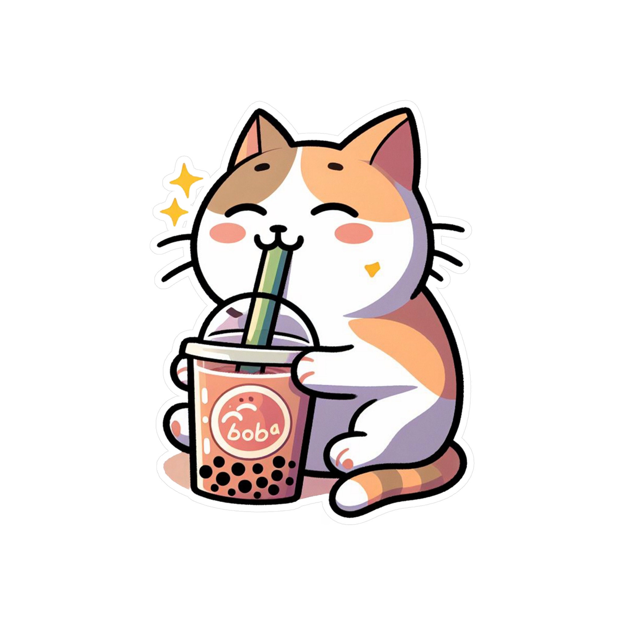 Cute Cat Drinking Boba Vinyl Sticker - Etsy