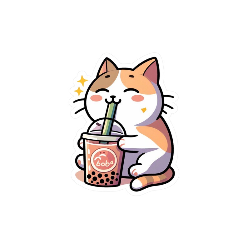 Cute Cat Drinking Boba Vinyl Sticker - Etsy