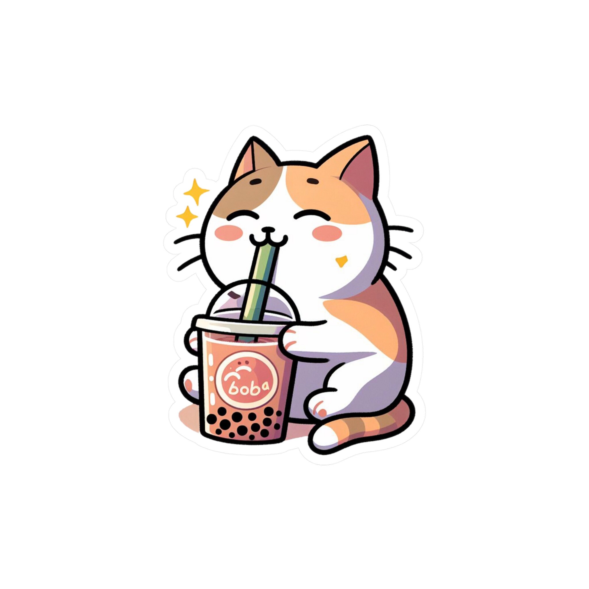 Cute Cat Drinking Boba Vinyl Sticker - Etsy