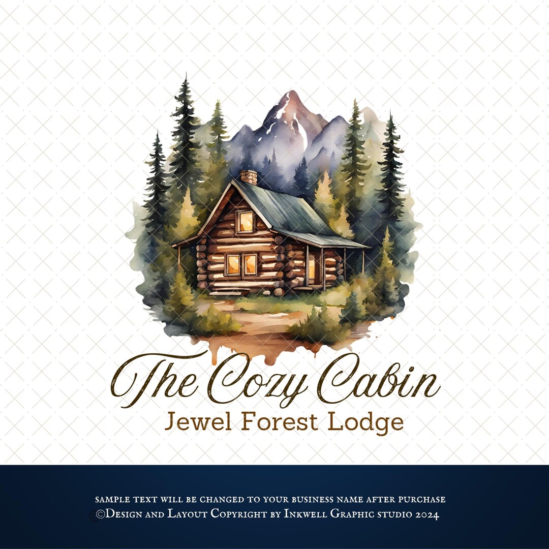 Cabin and Forest Watercolor Rental Logo, Lodge Logo, Log Cabin Luxury ...