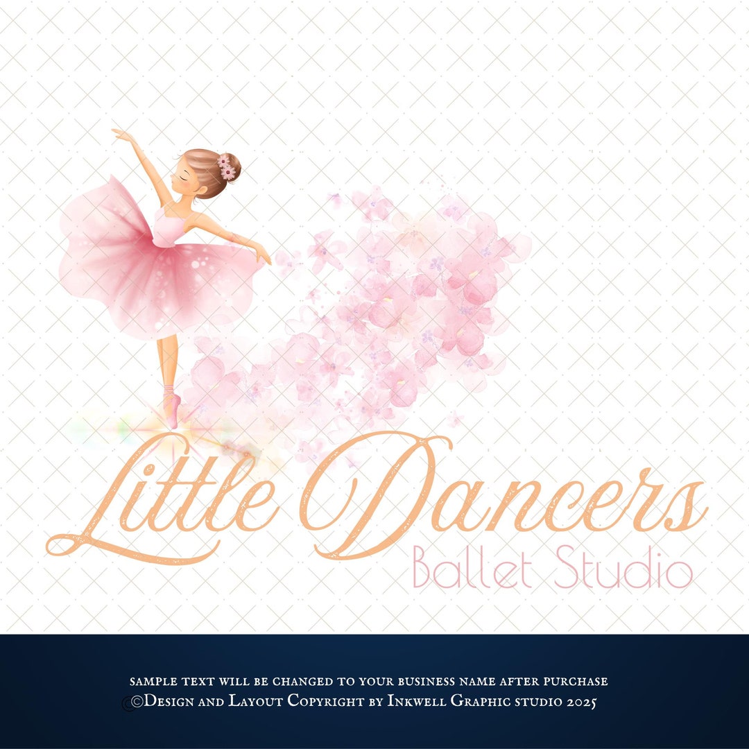 Watercolor Little Girl Dancing Ballet Ballerina Logo Design, Floral ...