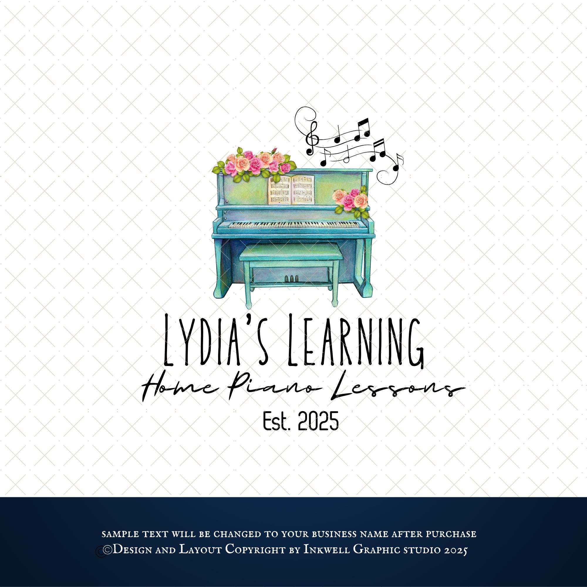 Premade Piano Lesson Logo, Musical Notes Music Teacher Illustration ...