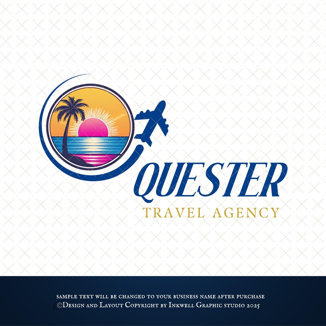 Travel Agent Logo, Professional Plane Sunset Palm Tree Beach Logo, Blue ...