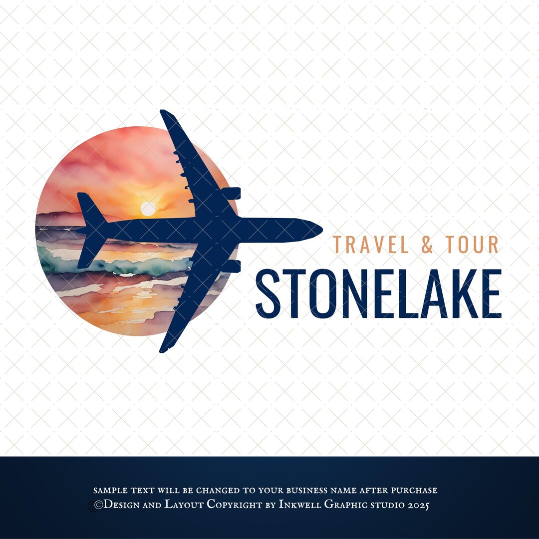 Travel Agent Logo, Boho Professional Plane Sunset Hippie Beach Logo ...