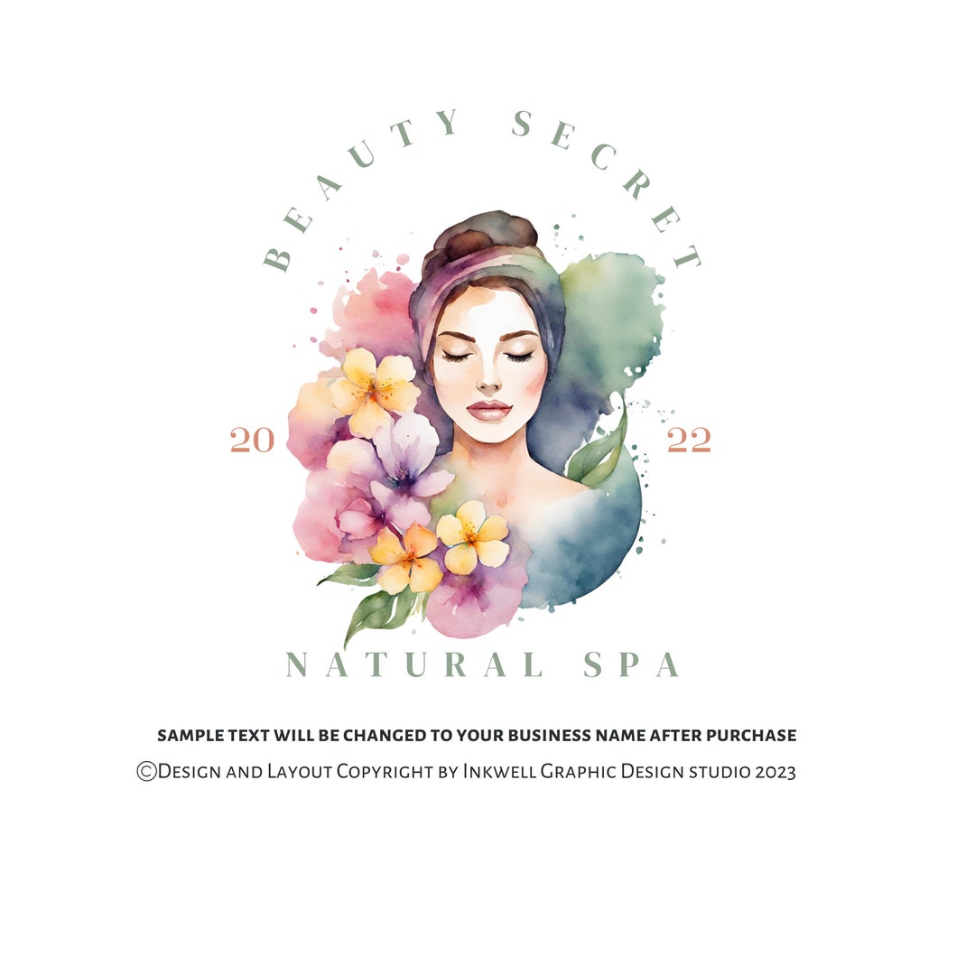 Natural Spa Logo Organic Skincare Logo Watercolor Makeup - Etsy