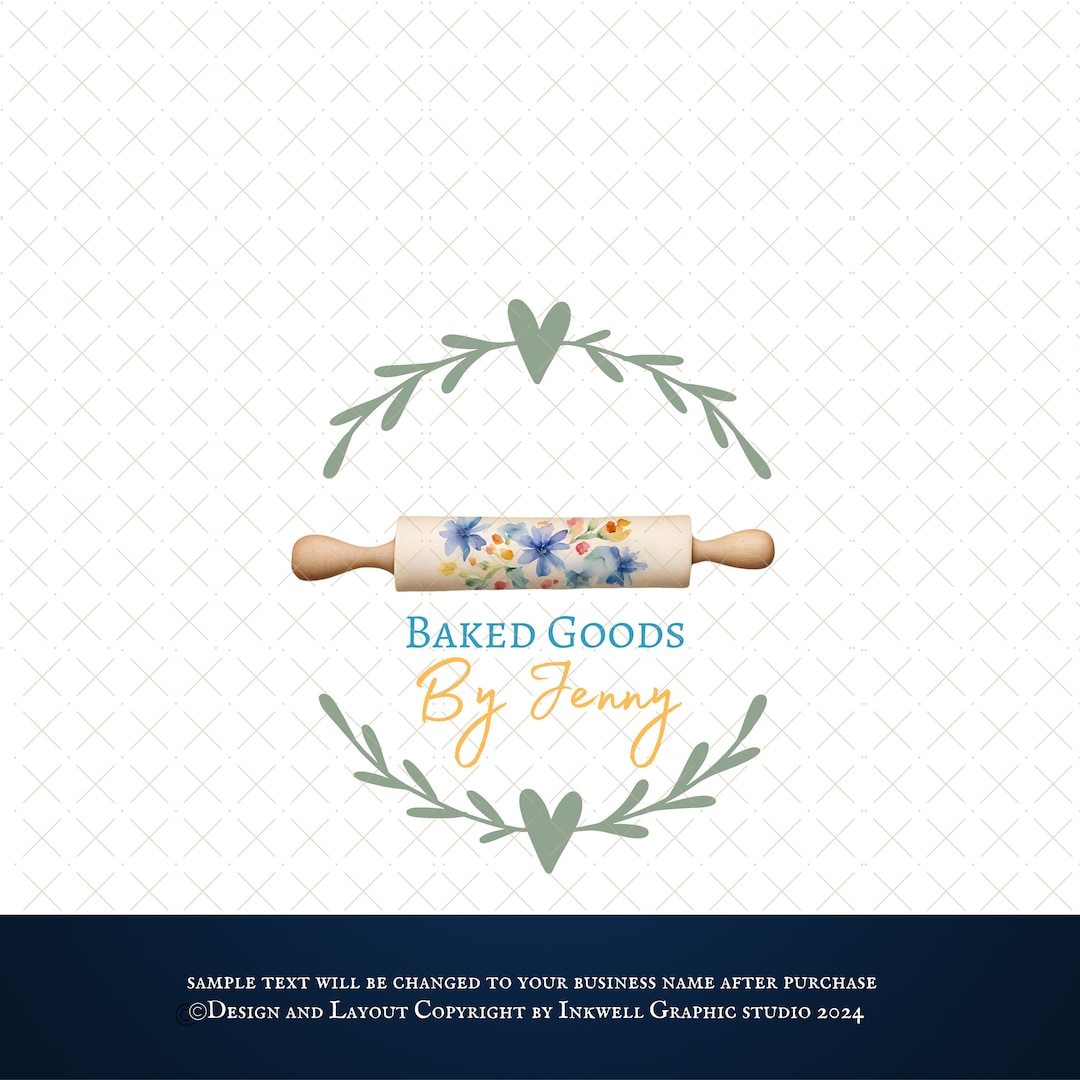 Bakery Logo, Baking Logo, Rolling Pin Logo, Boho Floral Bakery Logo ...