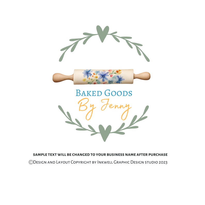 Bakery Logo Baking Logo Rolling Pin Logo Boho Floral Bakery - Etsy