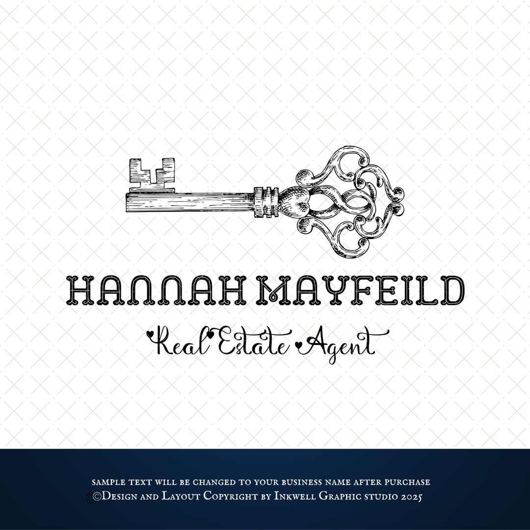 Black & White Skeleton Key Logo, Rustic Chic Real Estate Branding ...