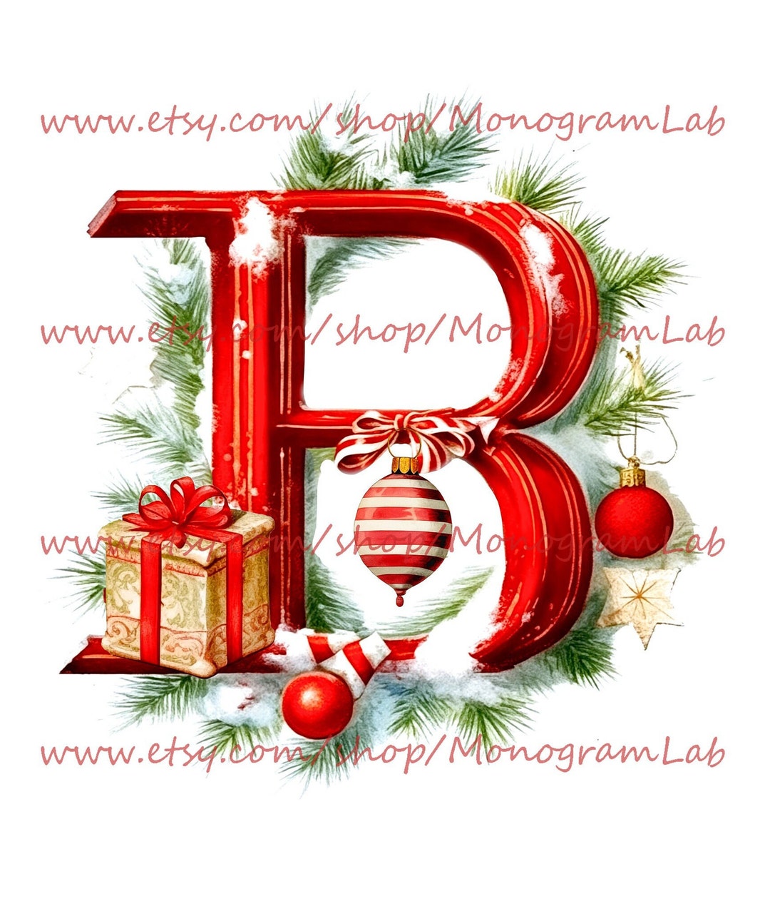 Infant Name Initial B Letter B Clipart, Monogram B Christmas Design ...