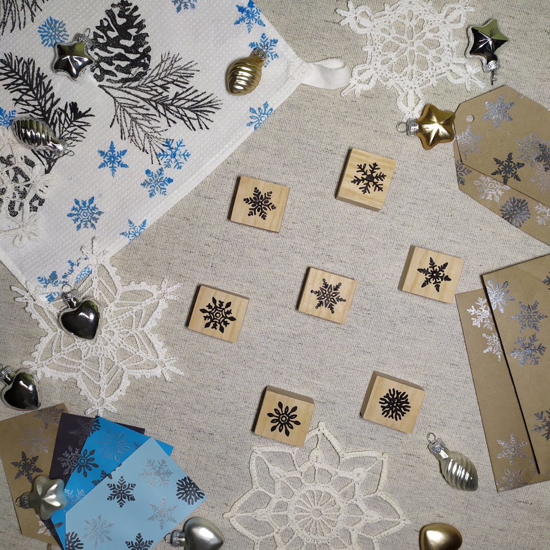 Set of Snowflakes Stamps Hand Carved Star Ink Stamps Christmas Rubber ...