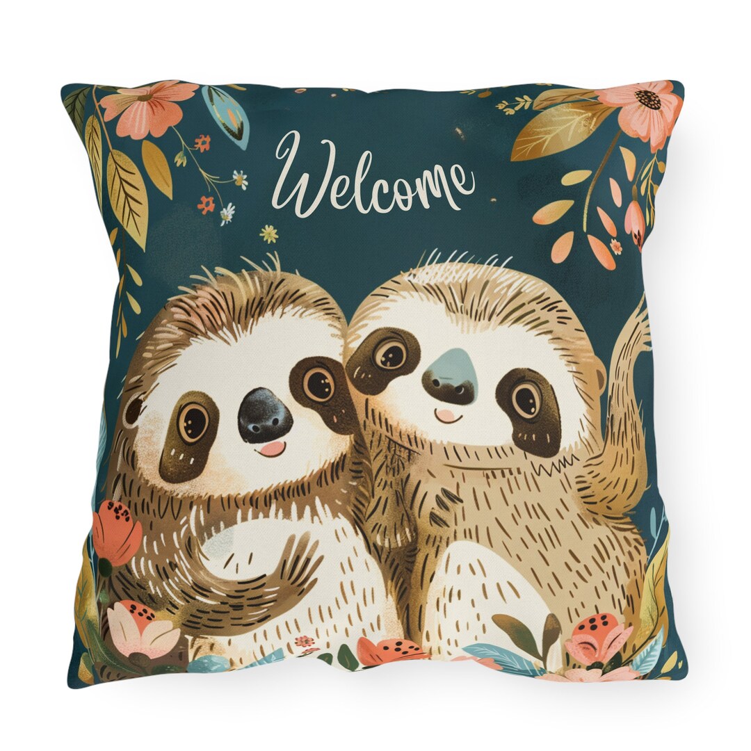 Outdoor Pillow With Cute Sloths, Welcome Pillow, Patio Pillow With ...