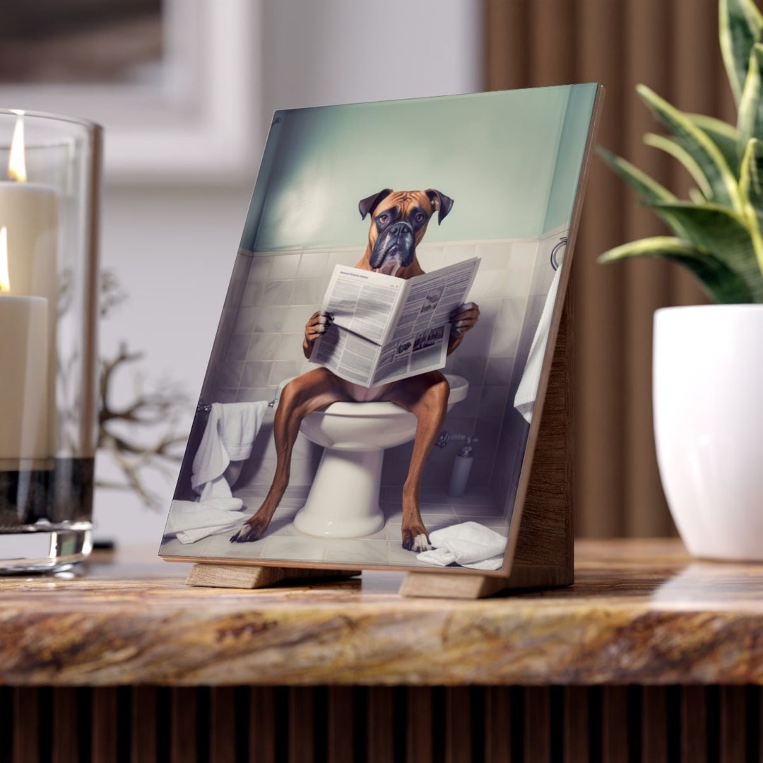 Boxer in the Toilet Ceramic Photo Tile 6x8'' - Etsy