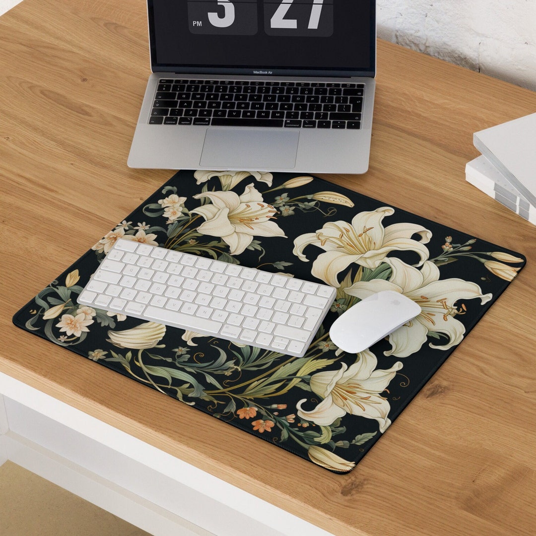 Gaming Mouse Pad 18x16 Lilies Flowers on Black - Etsy