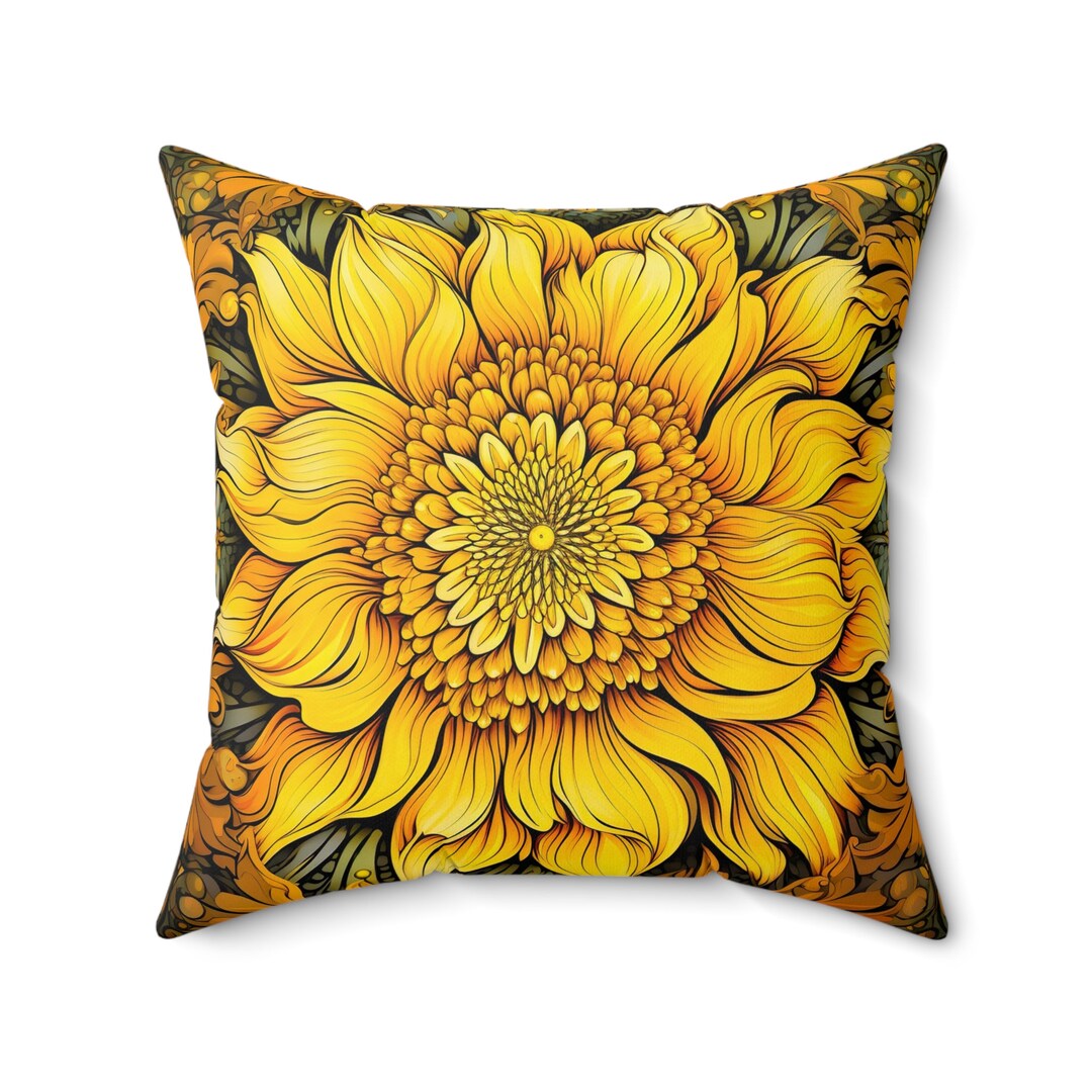 Sunflower Spun Polyester Square Pillow Sunflower Art Deco - Etsy