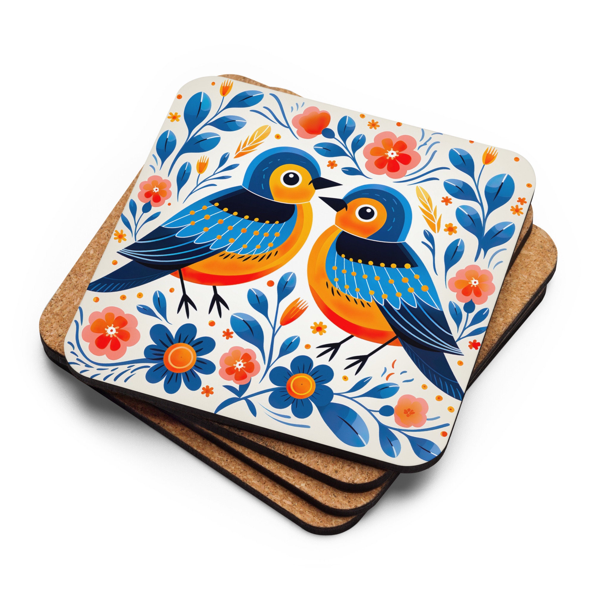 Cork-back Coaster, Ukrainian Birds and Flowers, Table Decor, Ukrainian ...