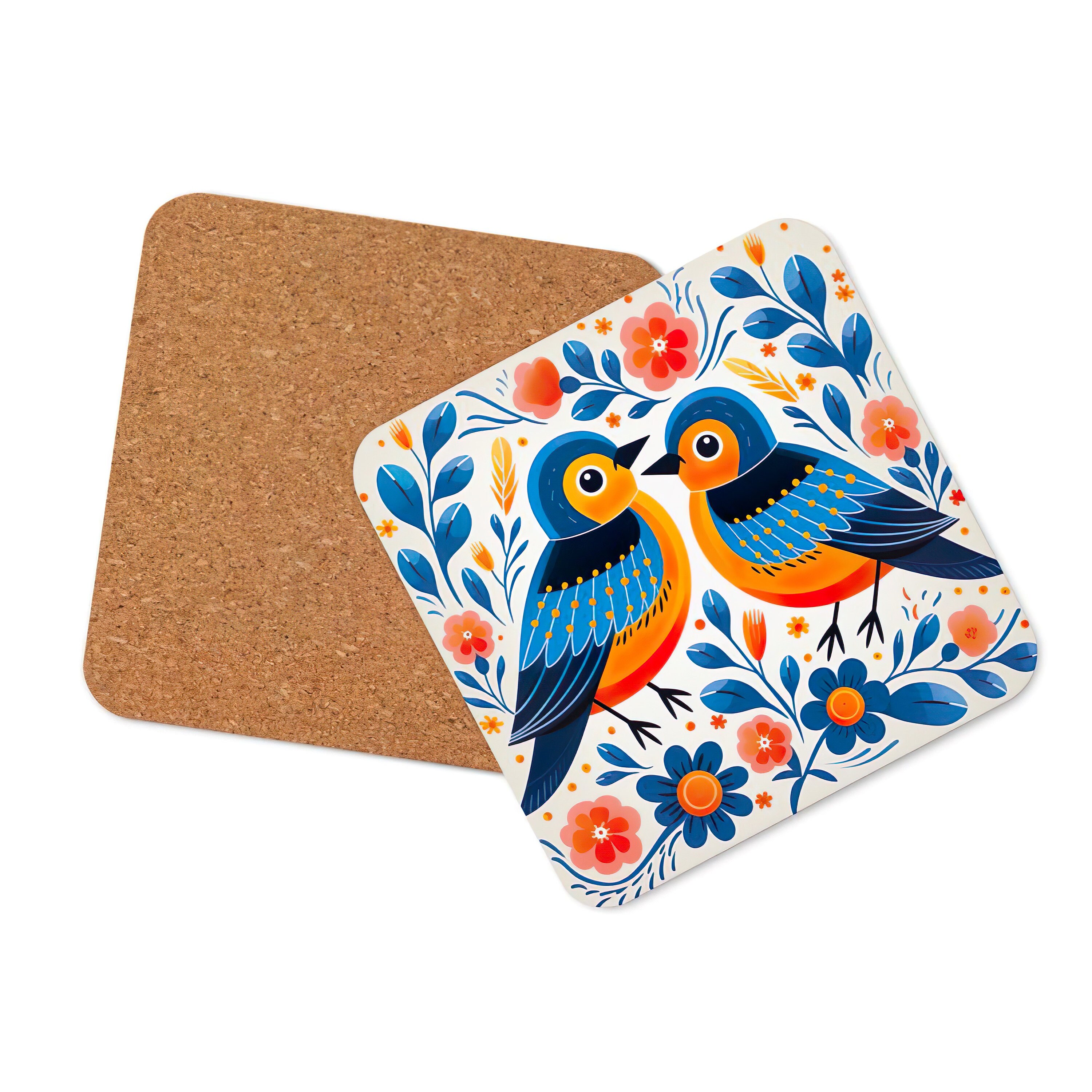 Cork-back Coaster, Ukrainian Birds and Flowers, Table Decor, Ukrainian ...