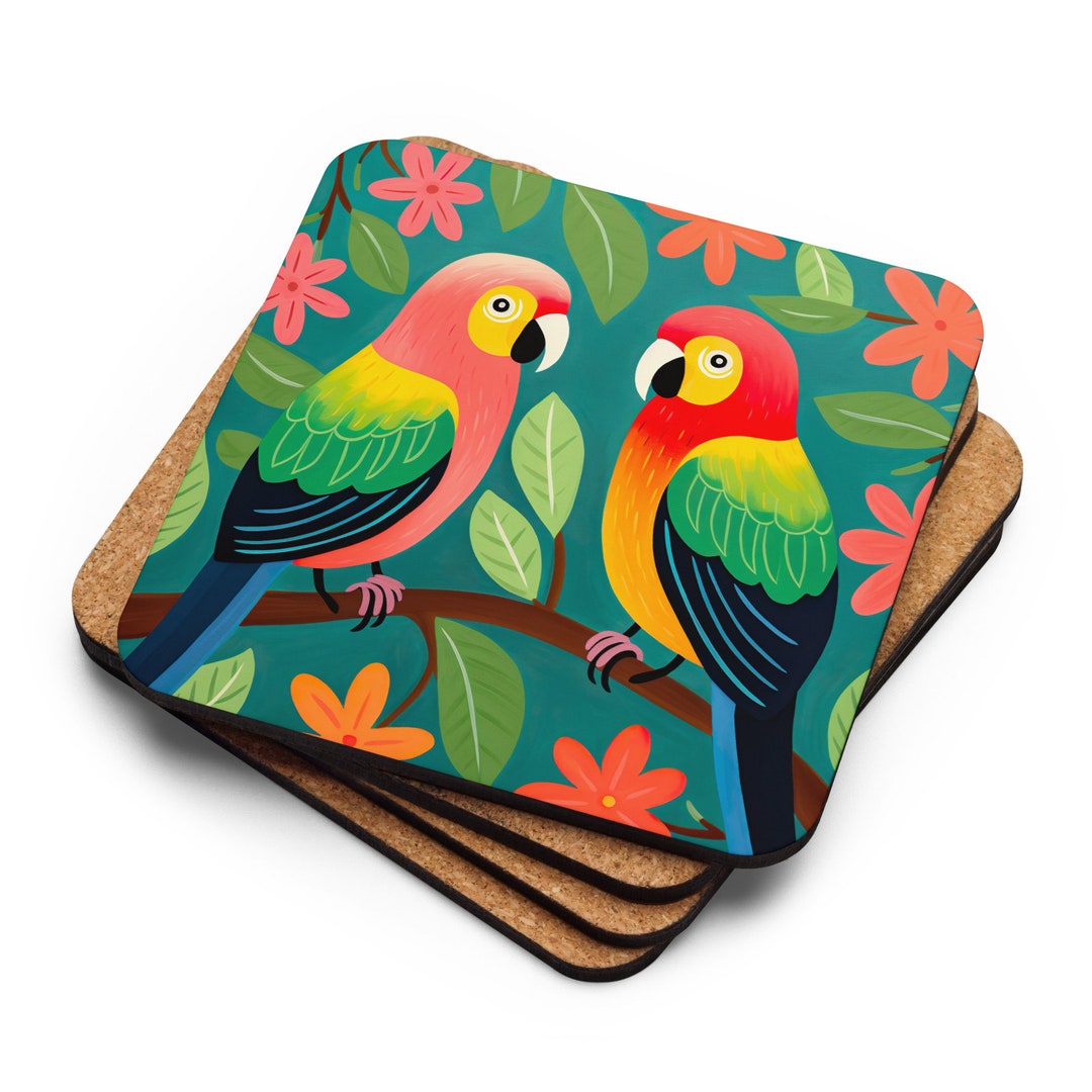 Cork-back Coaster, Cute Colorful Parrots Coasters, Home Gifts, Kitchen ...