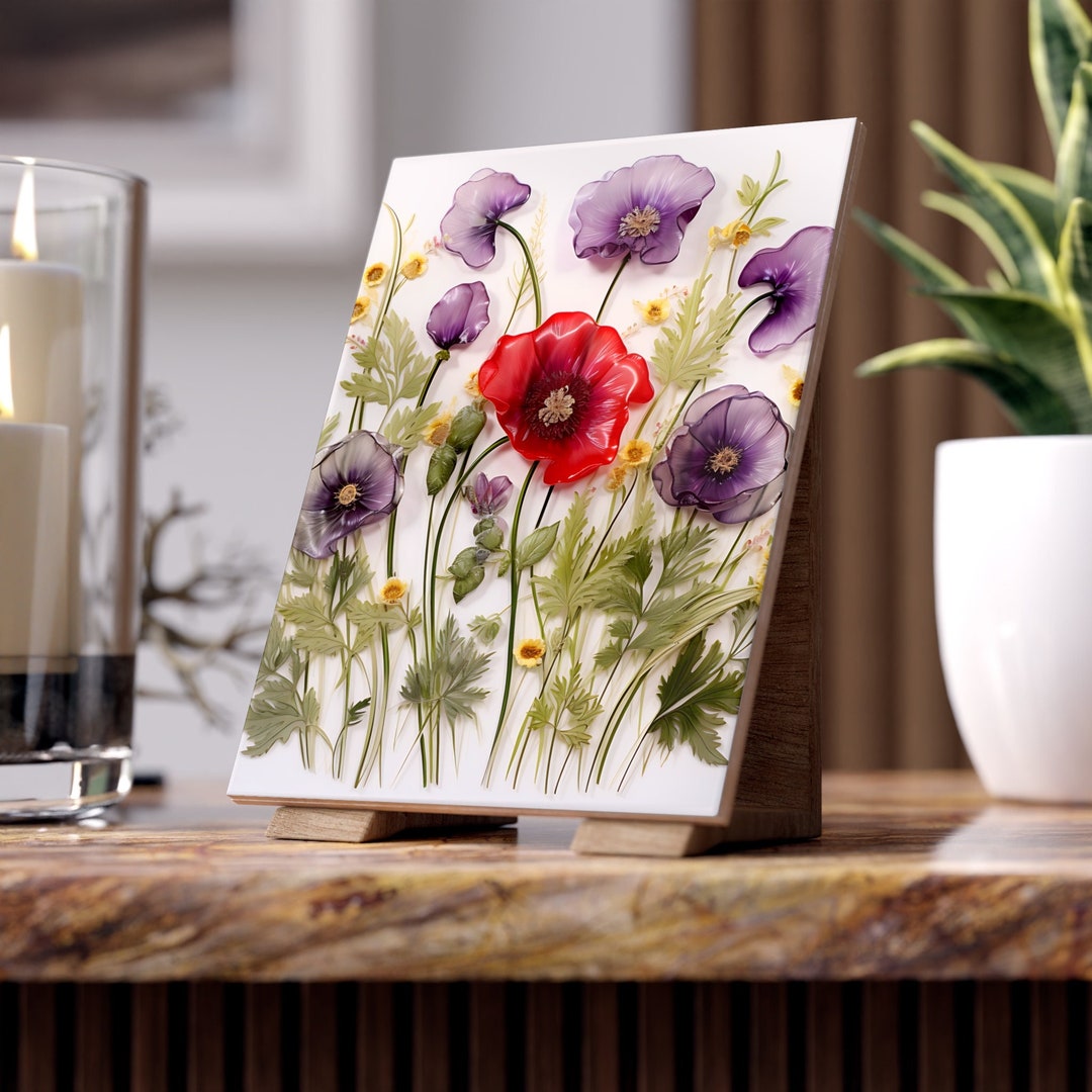 Poppies on Tiles Ceramic Photo Tile 6x8'' - Etsy