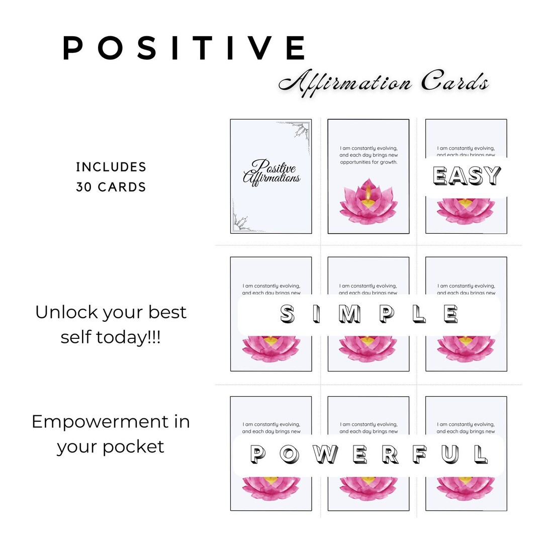 Positive Affirmation Cards: Set of 30 Digital Download Inspirational ...