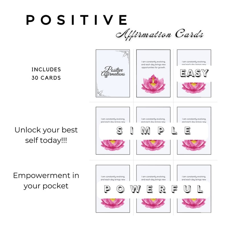 Positive Affirmation Cards: Set of 30 Digital Download Inspirational ...