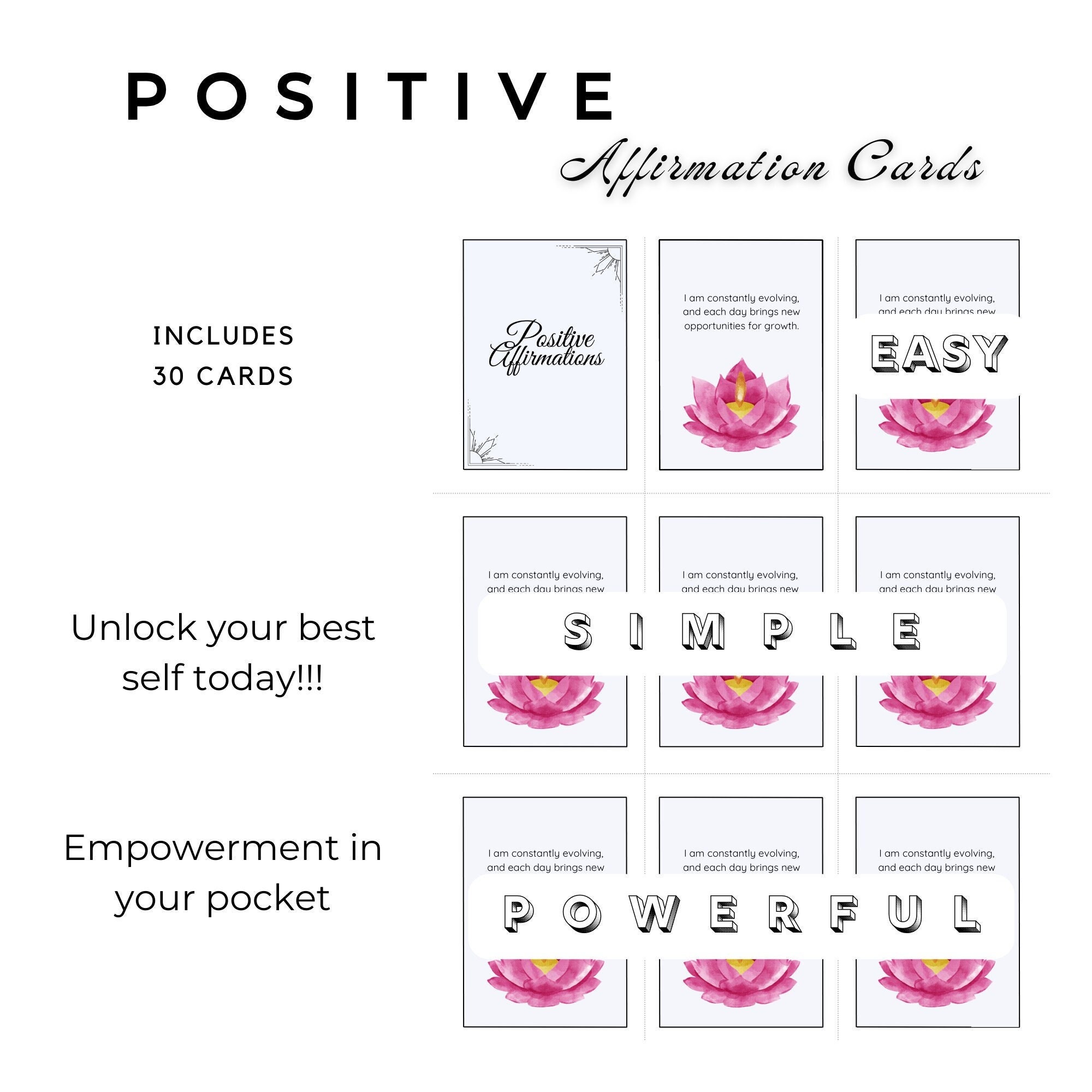 Positive Affirmation Cards: Set of 30 Digital Download Inspirational ...