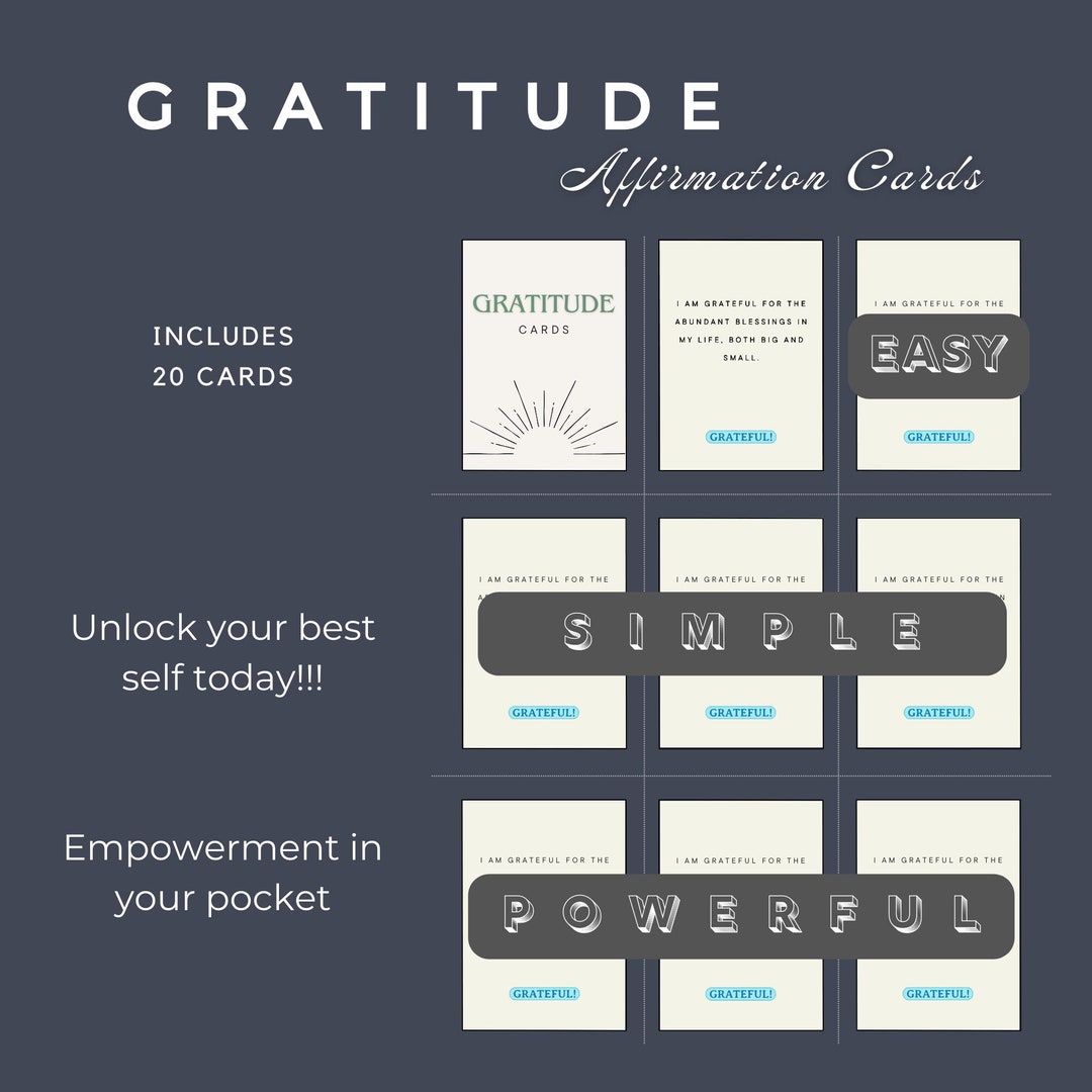 Gratitude Affirmation Cards: Set of 20 Digital Download Positive ...