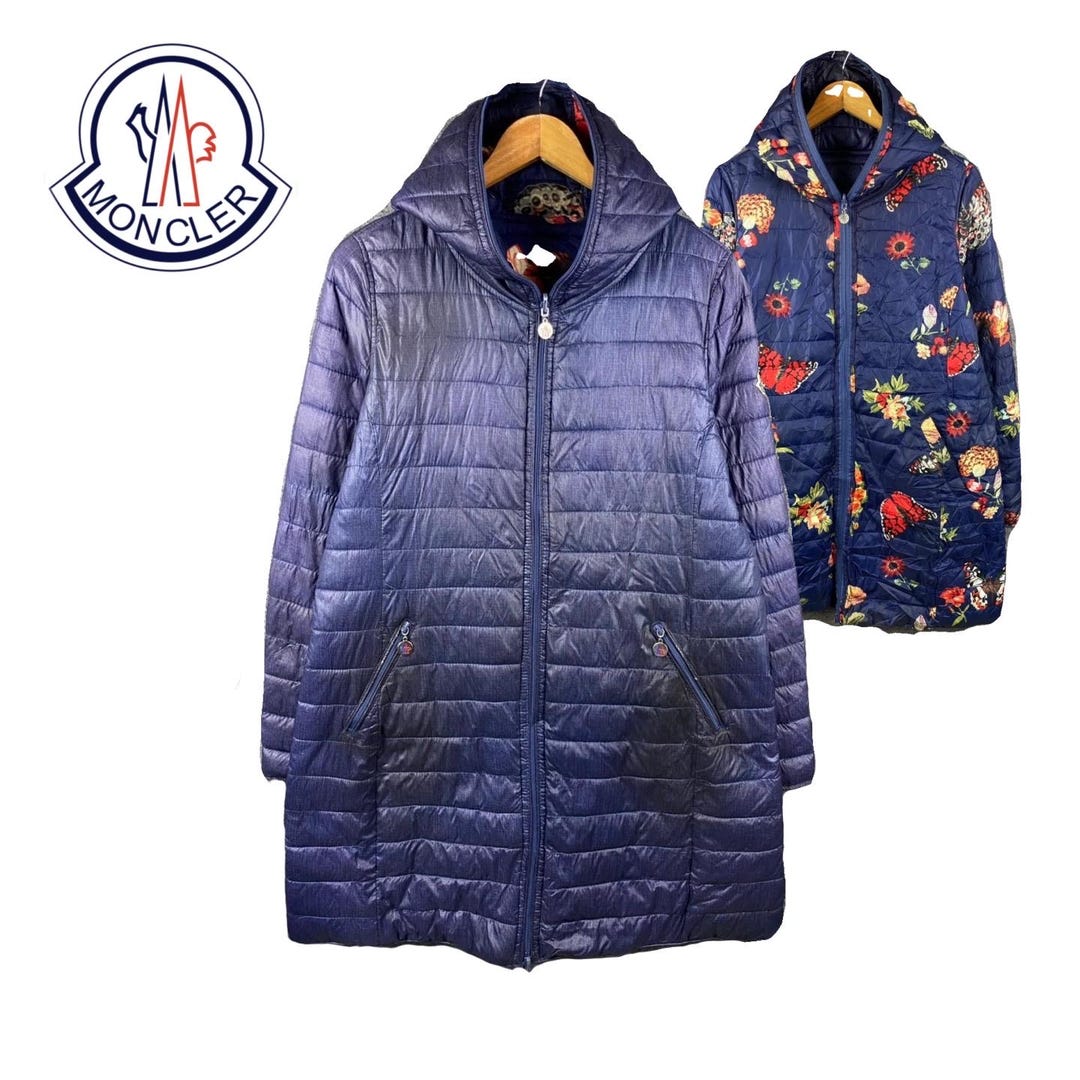MONCLER Puffer Coat 2side Blue&flower Size L - Etsy
