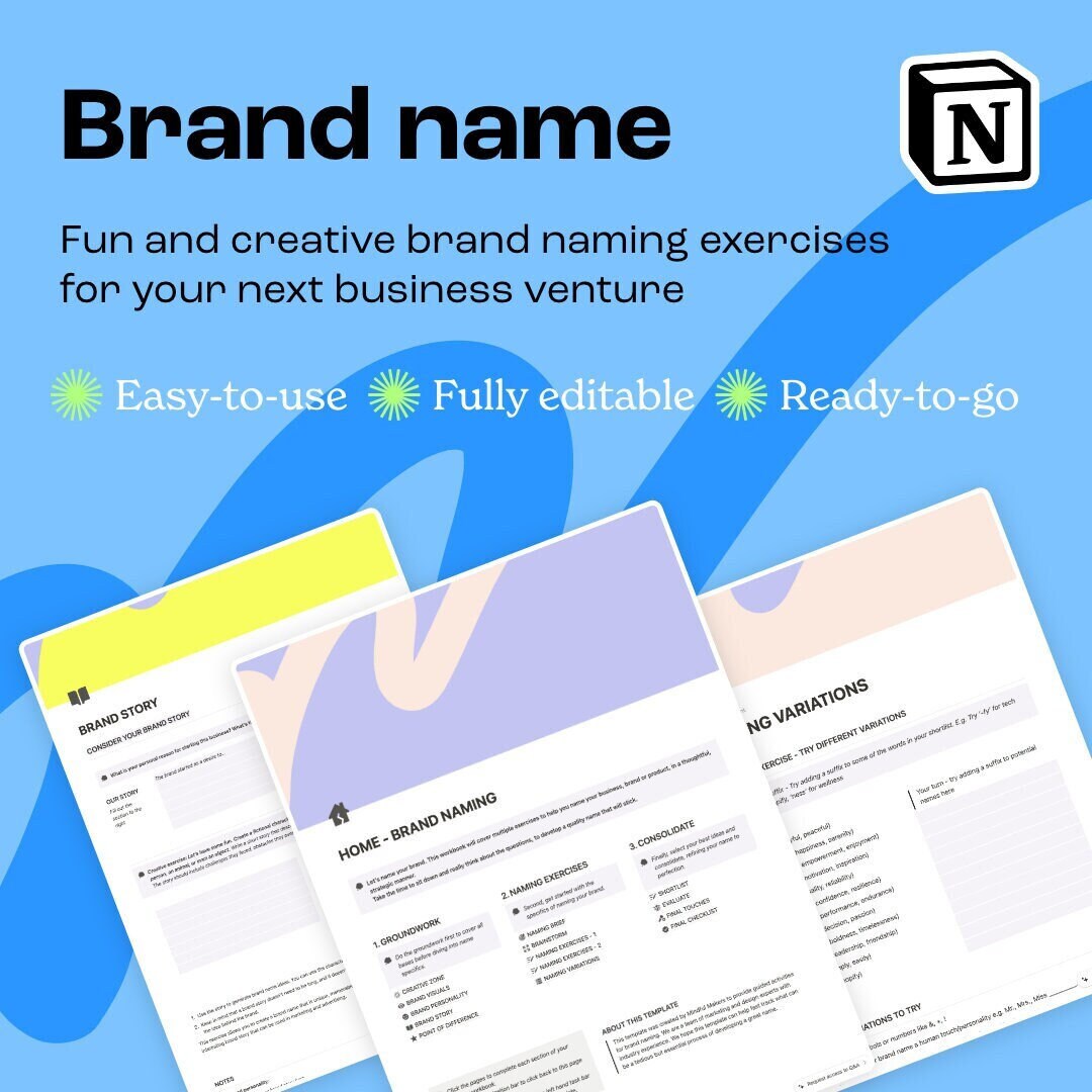 BRAND NAMING TEMPLATE Notion Template Guided Brand Naming Workbook ...